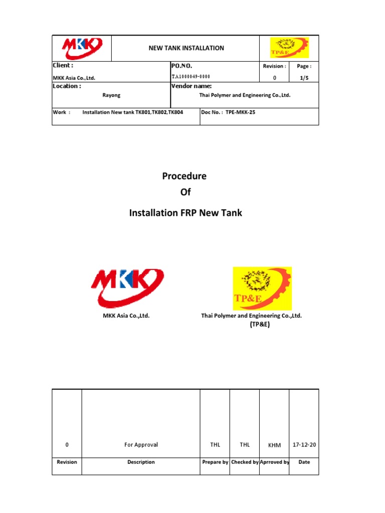 7) - Procedure FRP Tank Installation | PDF | Steel | Screw