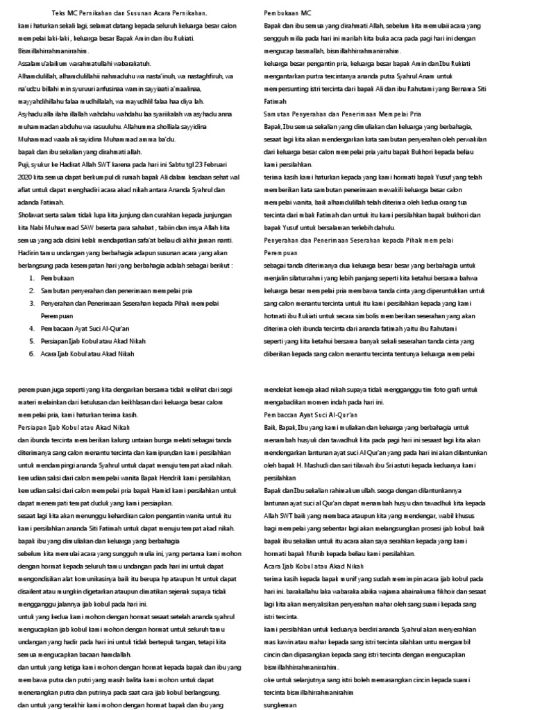 Teks MC Pernikahan Dan Susunan Acara Pernikahan | PDF