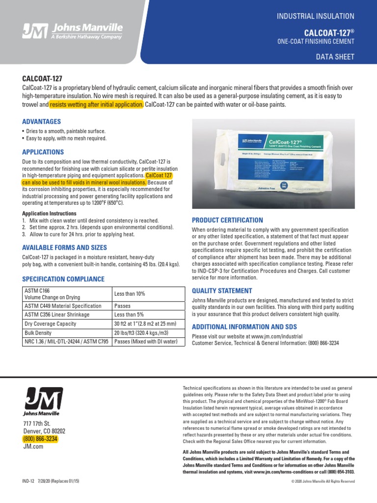 JM - CalCoat 127 - Data Sheet | Download Free PDF | Thermal Insulation ...