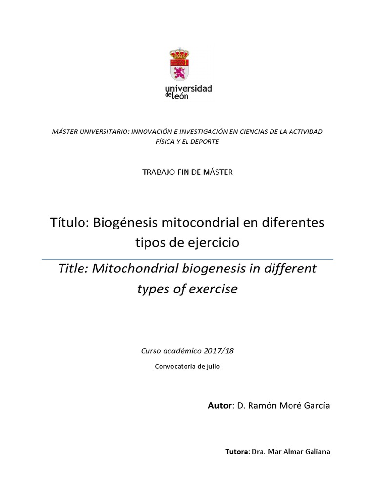 Biogenesis Mitocondrial en Diferentes Tipos de Ejercicio | PDF ...