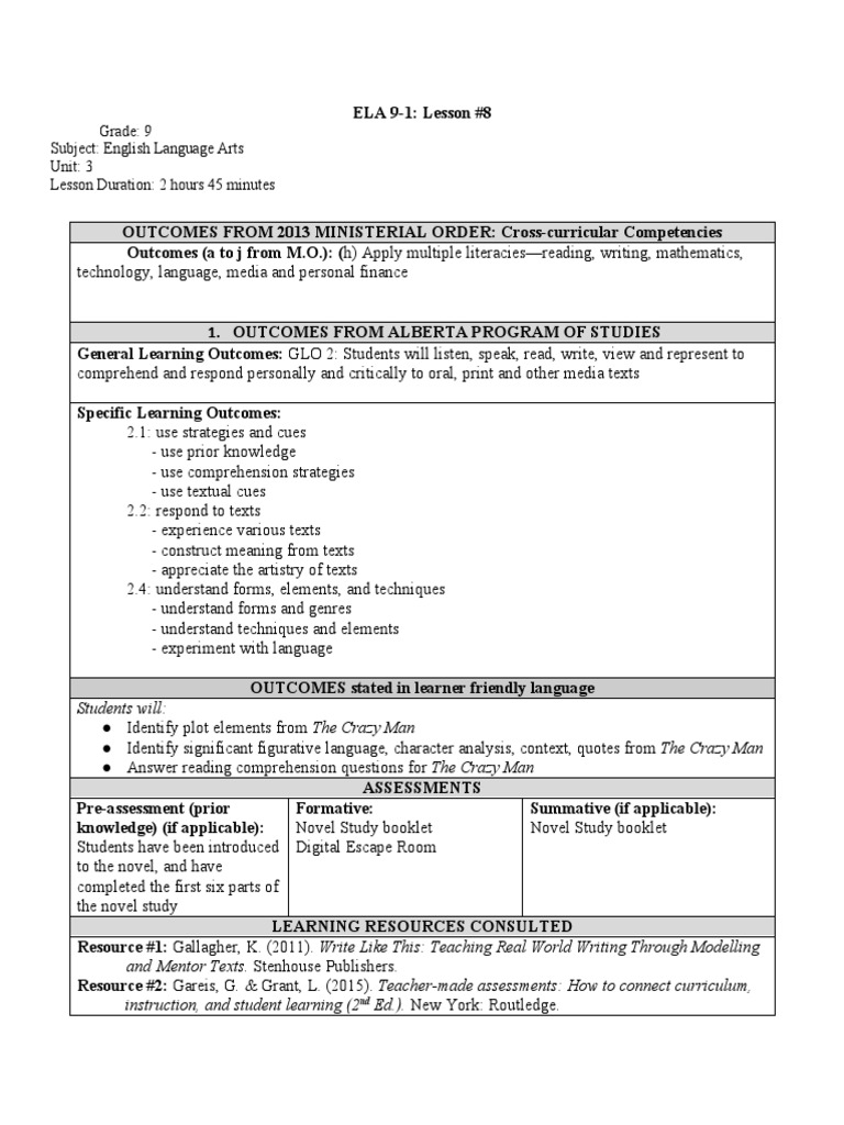 ELA 9-1 Lesson 8: The Crazy Man Analysis | PDF | Reading Comprehension ...