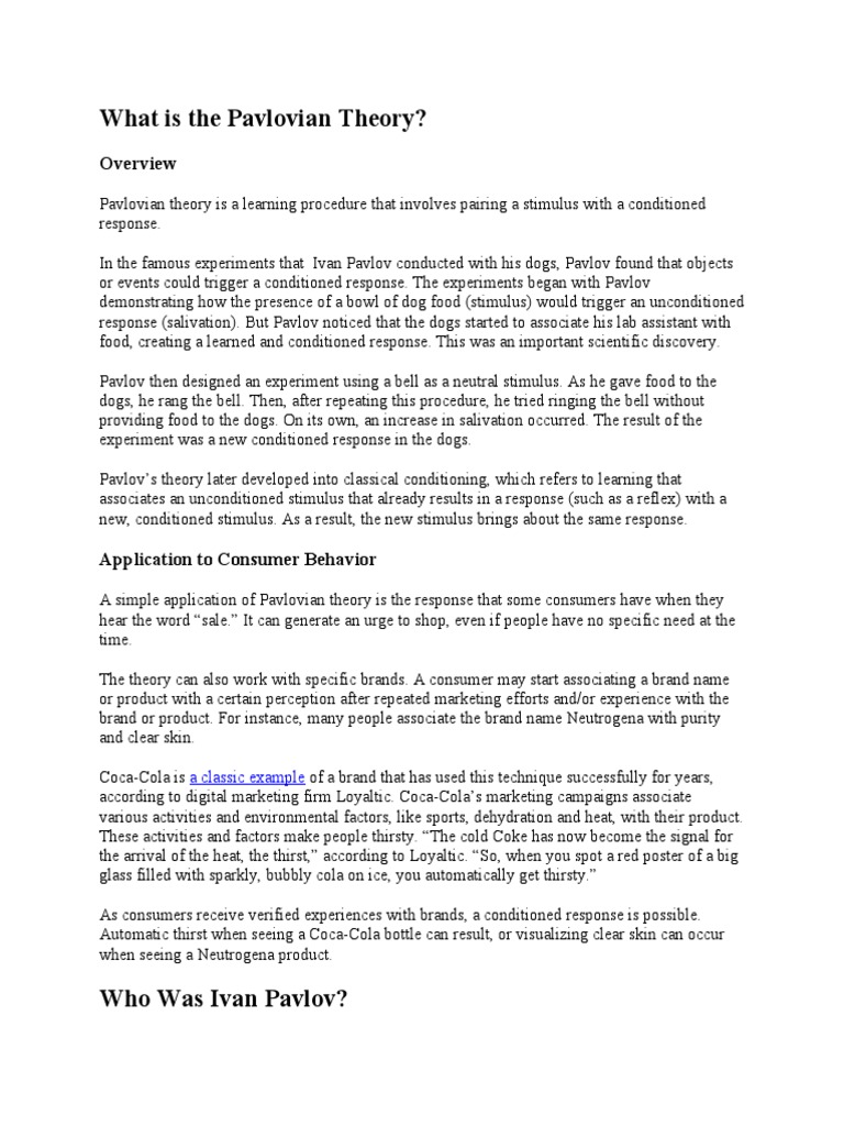 What Is The Pavlovian Theory?: A Classic Example | PDF | Classical ...