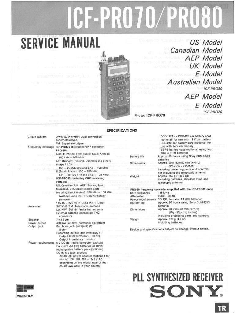 Sony ICF-PRO70 + PRO80 Service Manual | PDF | Frequency Modulation ...