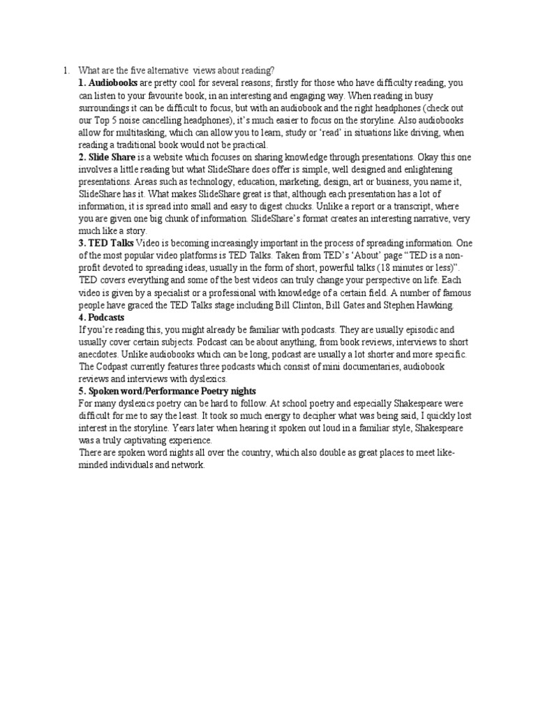 What Are The Five Alternative Views About Reading | PDF | Audiobook ...