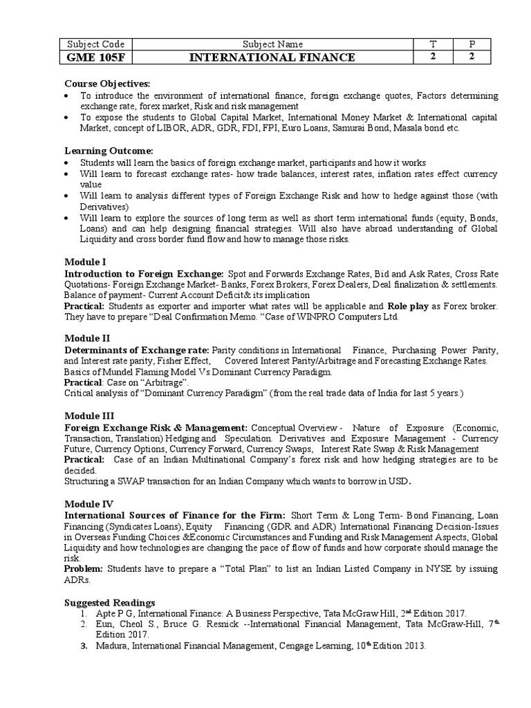 3rd Sem MBA - International Finance | PDF | Foreign Exchange Market ...