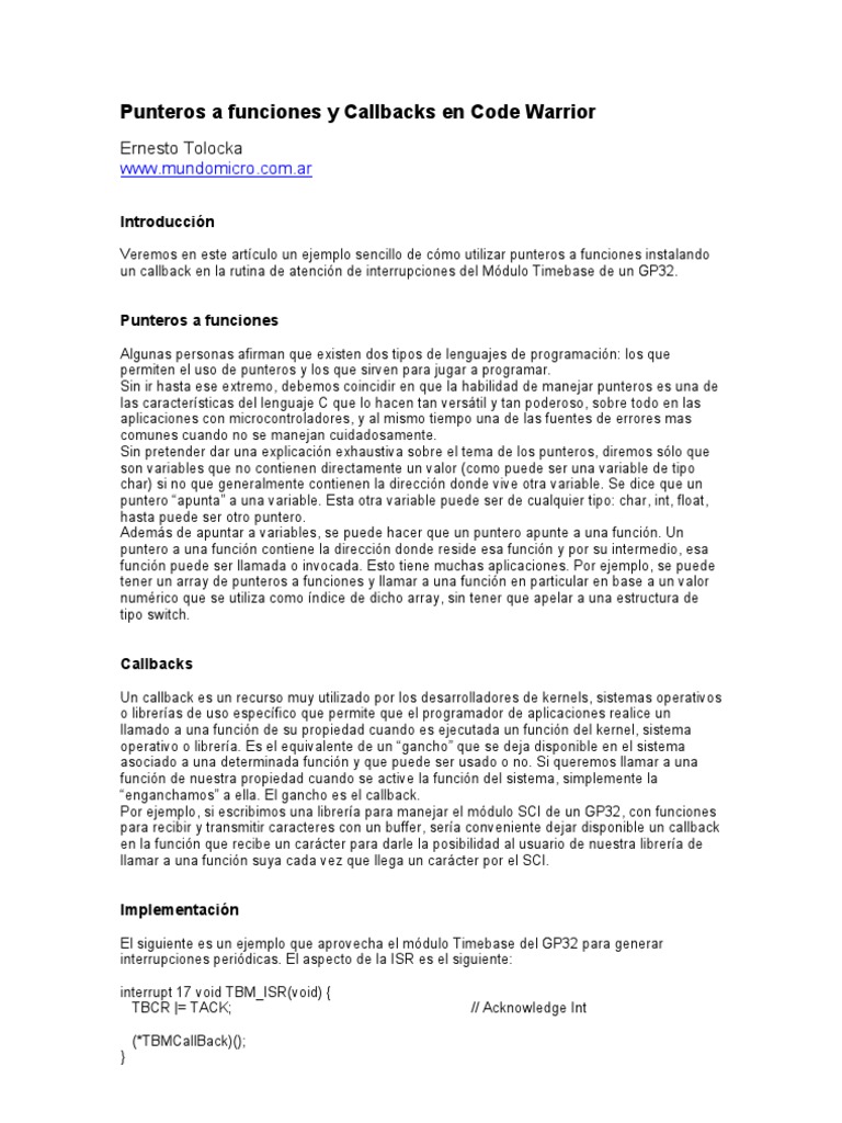 Implementación de callbacks mediante punteros a funciones para controlar interrupciones ...