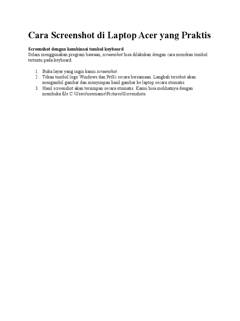 Cara Screenshot Di Laptop Acer Yang Praktis | PDF