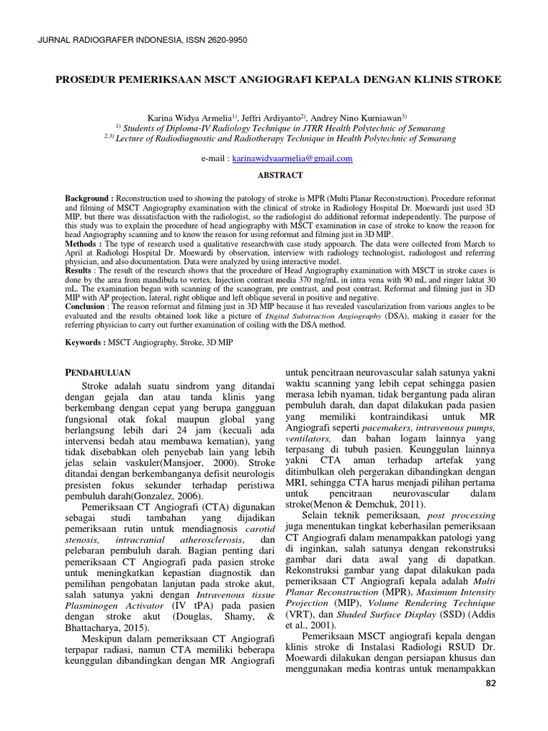 Prosedur Pemeriksaan MSCT Angiografi Kepala Dengan Klinis Stroke | PDF ...