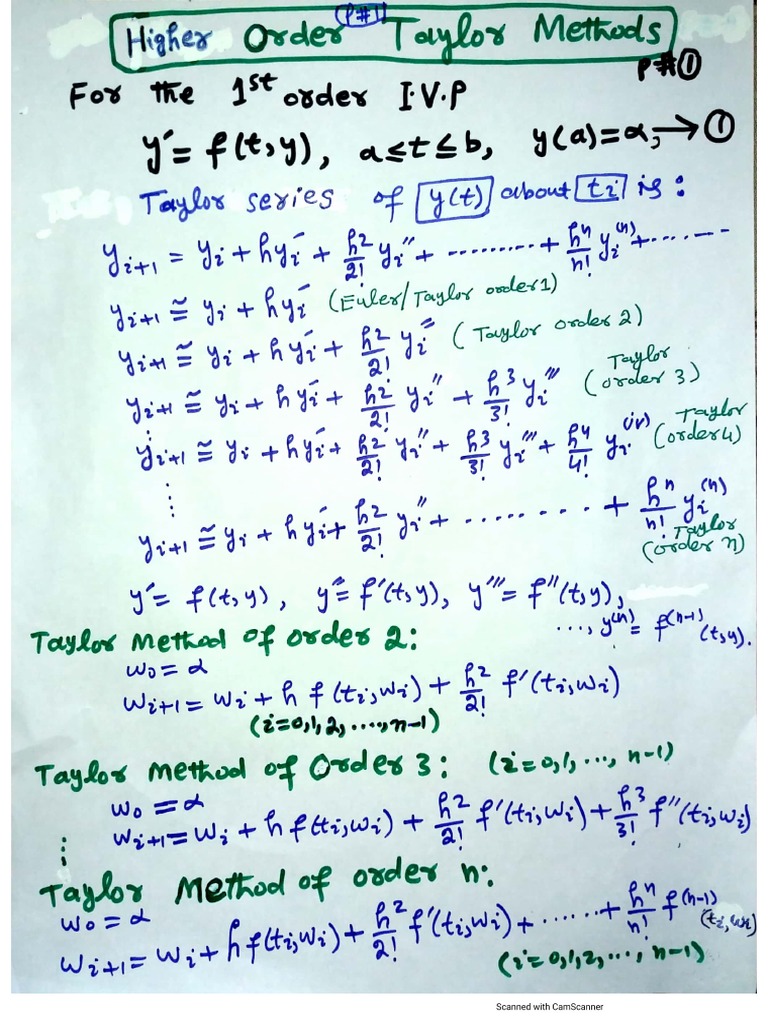 5.3 Taylor Methods of Higher Orders (Proofs and Solved Examples) | PDF