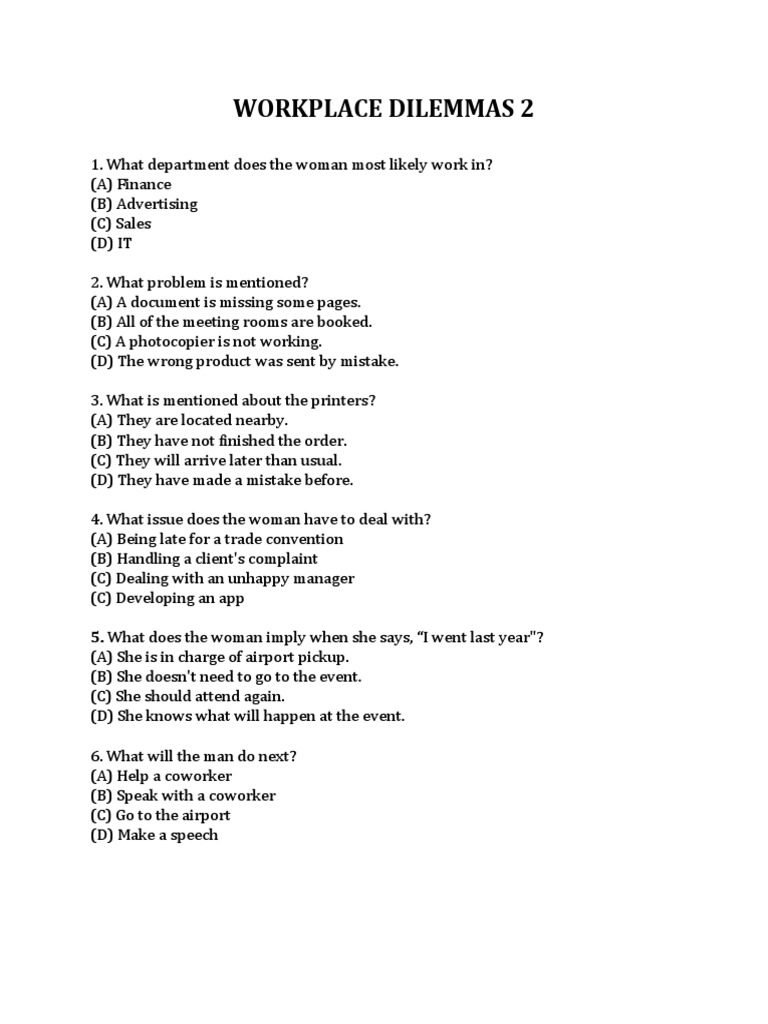 Workplace Dilemmas Questions | PDF | Password | Information Age