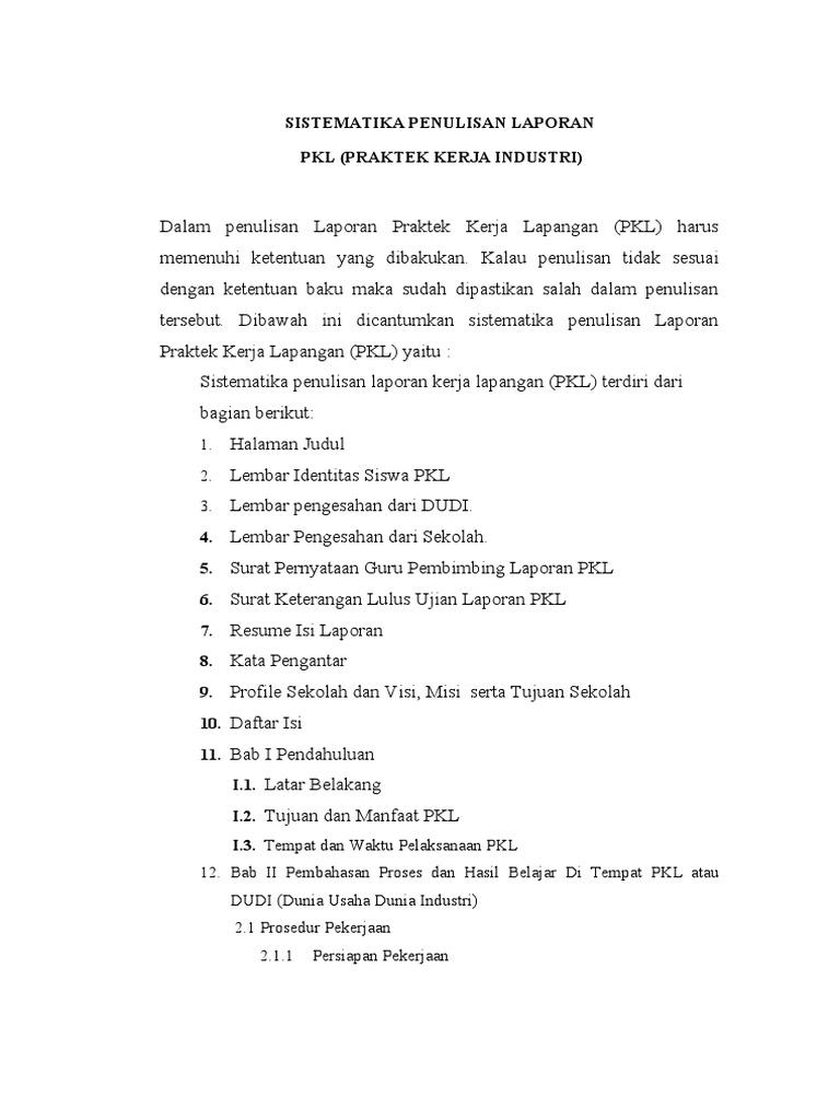Sistematika Penulisan Laporan PKL SMK Negeri 2 Dumoga | PDF