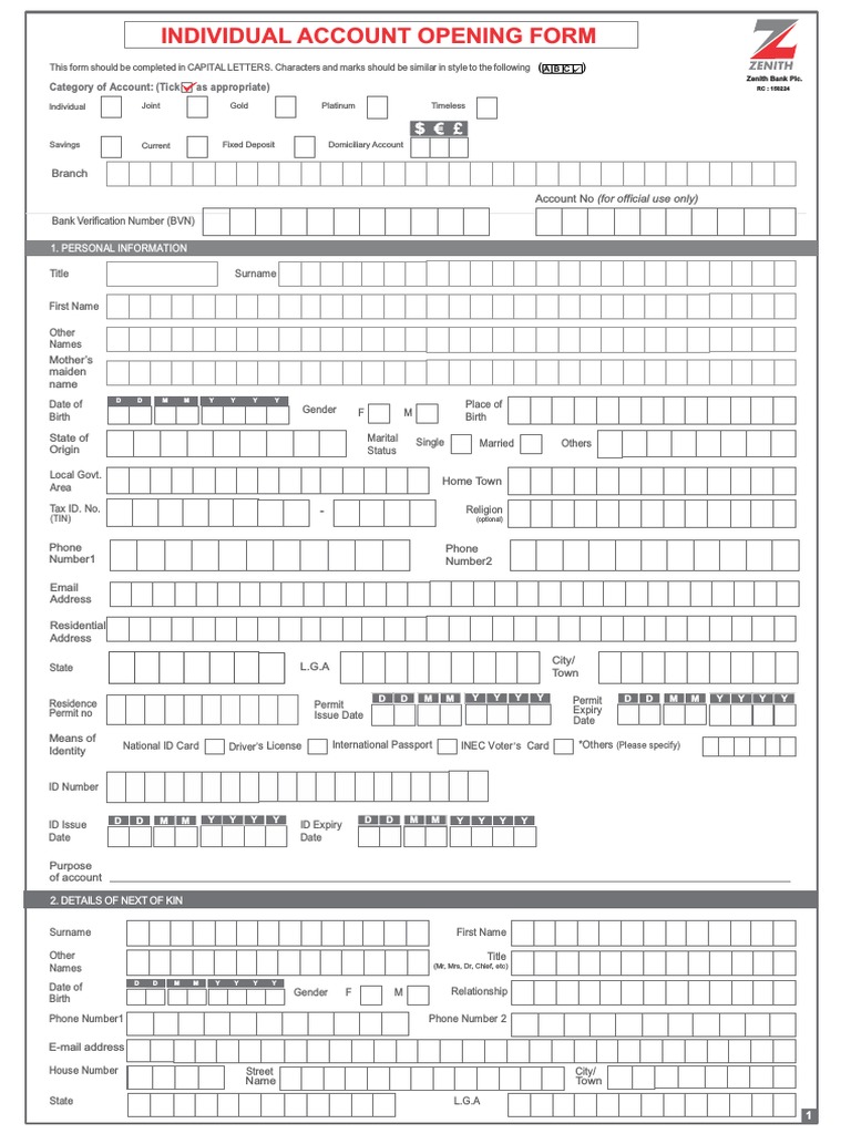 Individual Account Opening Form | PDF | Online Banking | Banks & Banking