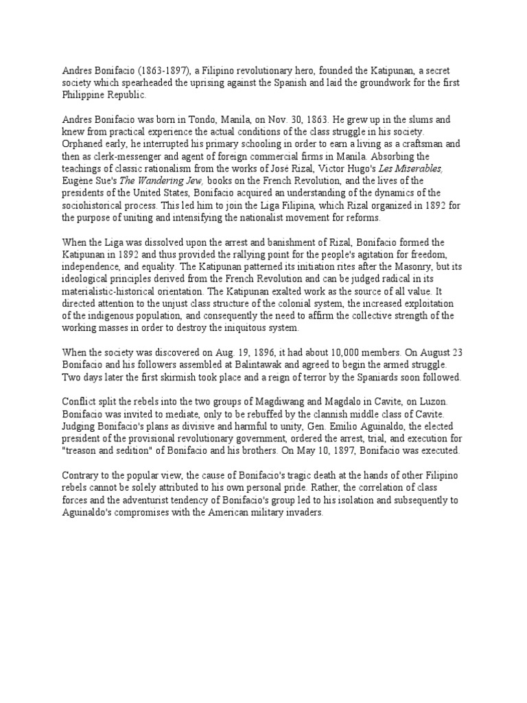 STORY Andres Bonifacio | PDF | Philippines | Rebellions