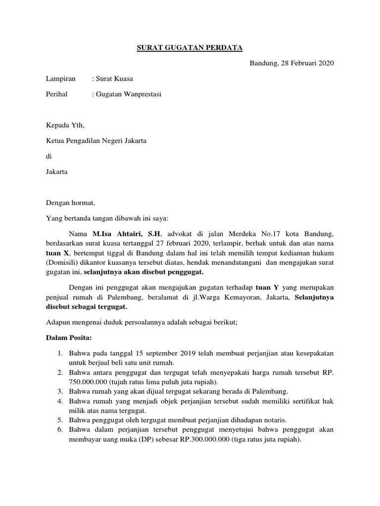 7 Surat Gugatan Perdata PLKH | PDF