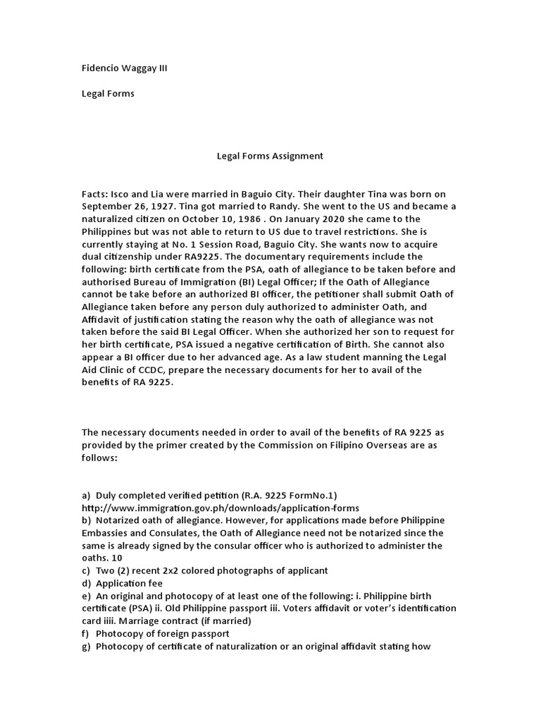 Dual Citizenship Assistance: Preparing the Necessary Documents for Tina ...