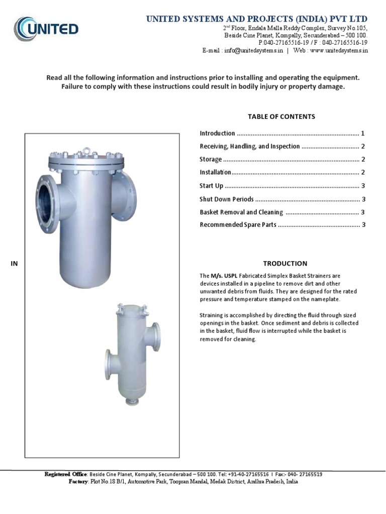 Installation Operation and Maintenance Manual Model 90 Simplex Basket ...