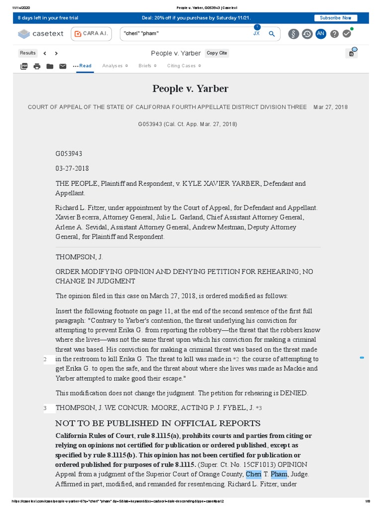 Cheri Pham Case People v. Yarber, G053943 - Casetext | PDF ...