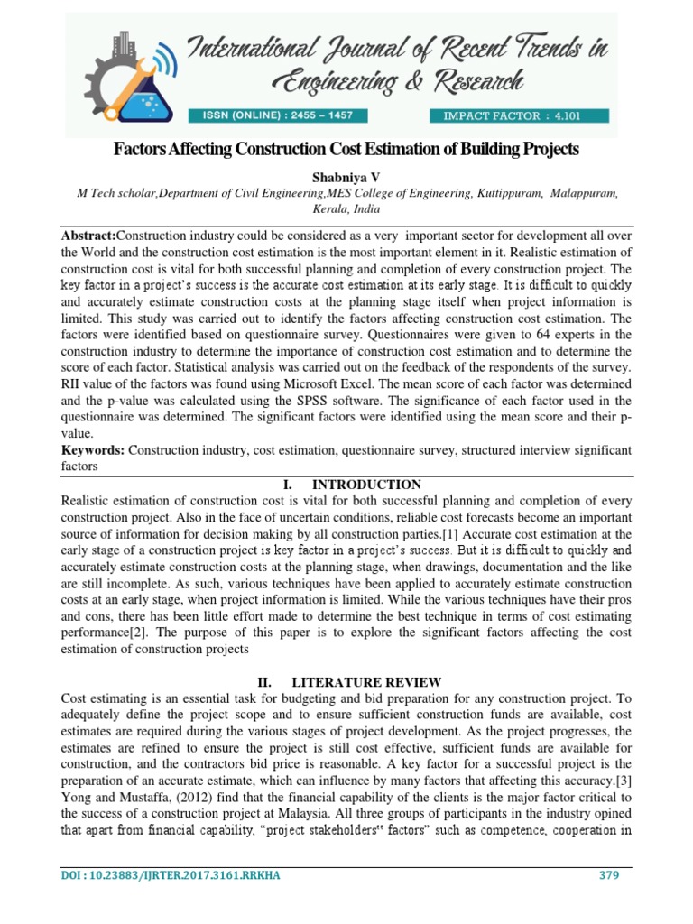 Factors Affecting Construction Cost Estimation of Building Projects ...