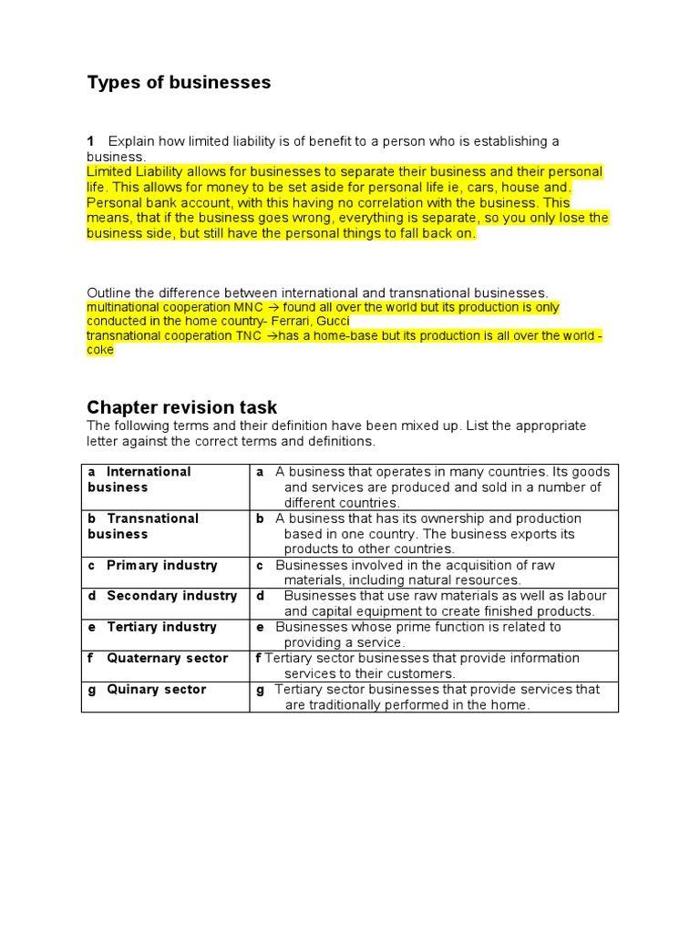 Types of Businesses Questions | Download Free PDF | Public Company ...