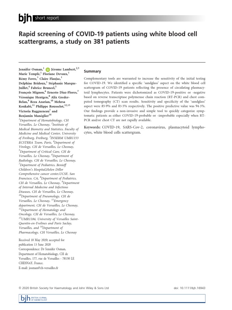 Jennifer 2020 Rapid Screening of COVID-19 Patients Using White Blood ...
