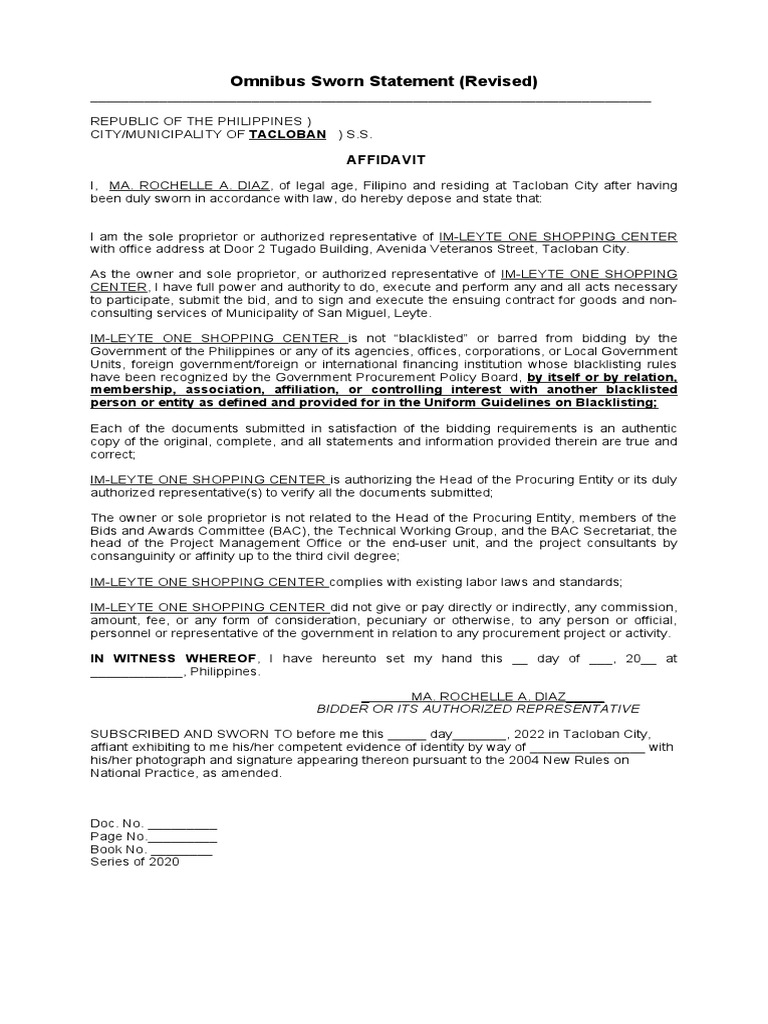 Omnibus Sworn Statement (Revised) | PDF | Common Law | Justice