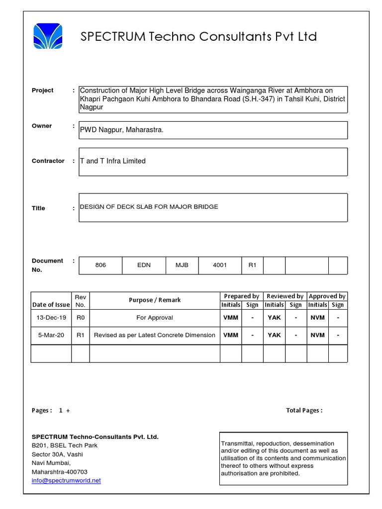 SPECTRUM Techno Consultants PVT LTD: Project | PDF | Bending | Bridge