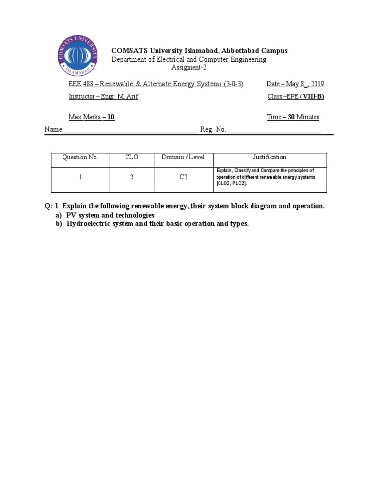 Department of Electrical and Computer Engineering: COMSATS University Islamabad, Abbottabad ...