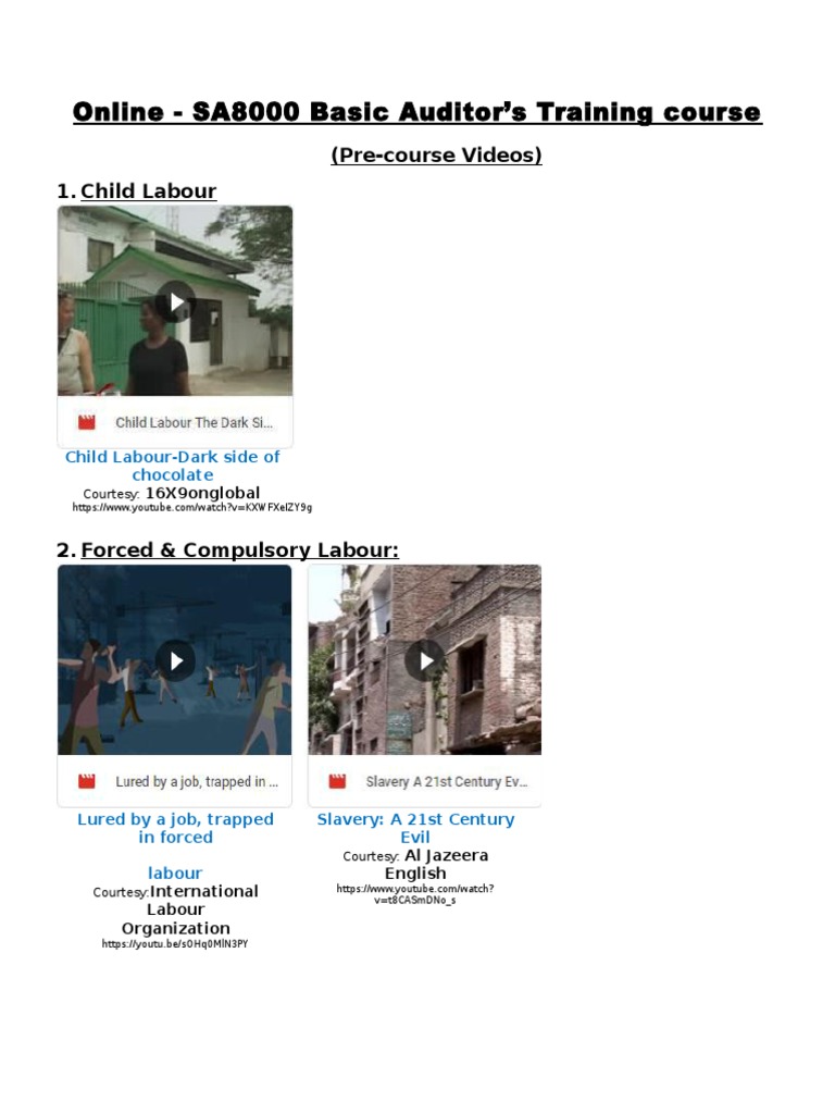SA8000 Basic Auditor Training Overview | PDF | Labor | Wage And Pension