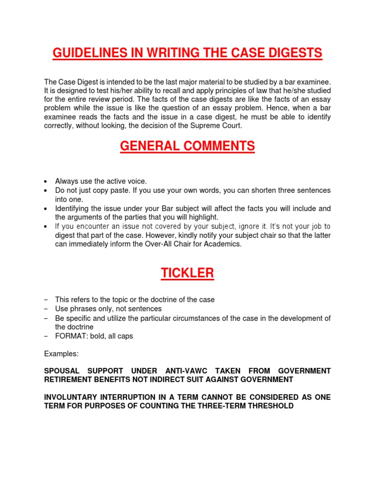 Guidelines for Case Digest Writing | PDF | Certiorari | Lawsuit
