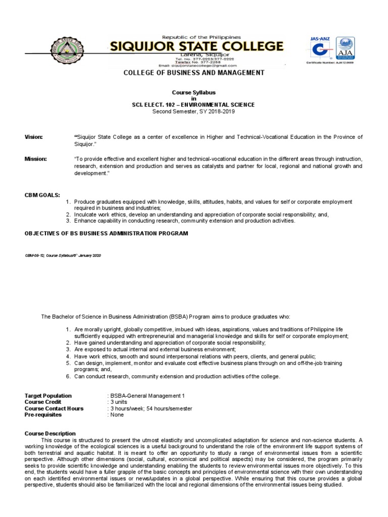 Environmental Science Syllabus | PDF | Ecology | Food Web