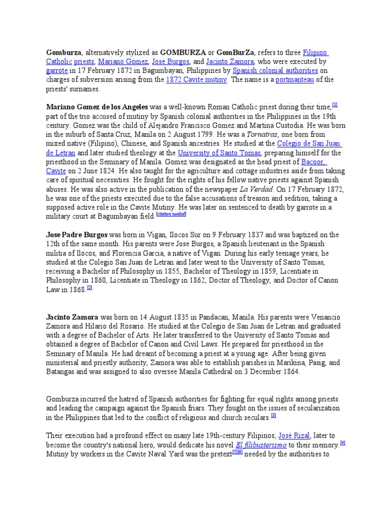 Filipino Catholic Priests Mariano Gómez José Burgos Jacinto Zamora ...