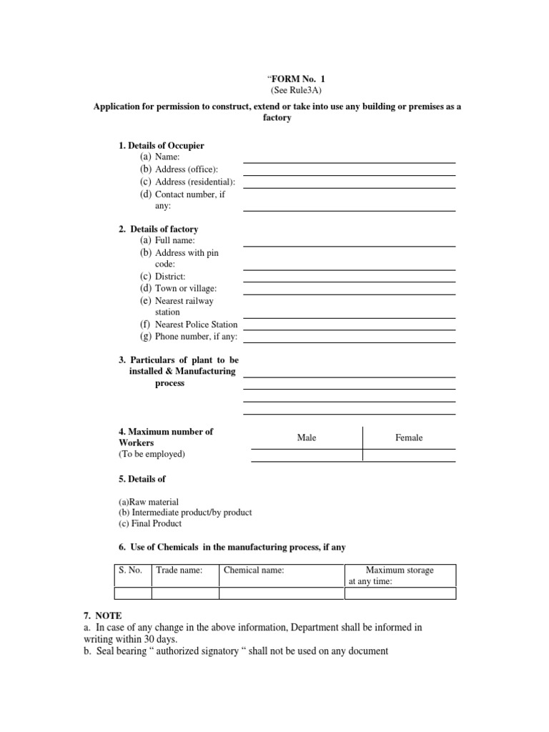 (A) (B) (C) (D) : "FORM No. 1 | Download Free PDF | Factory | Signature