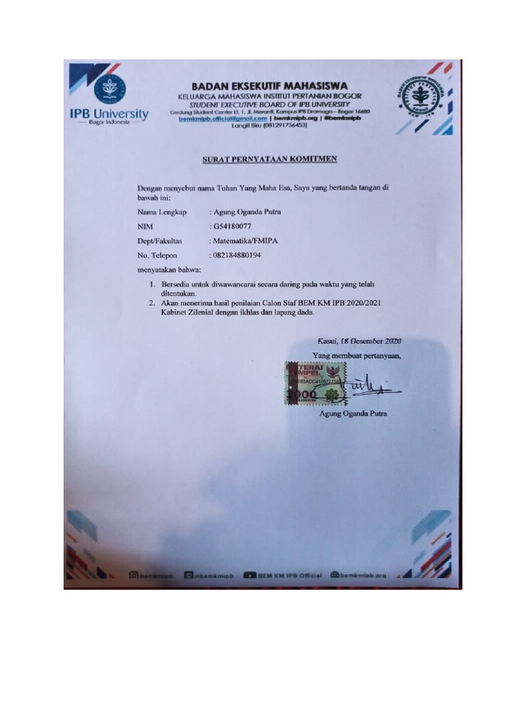 Surat Pernyataan Komitmen | PDF