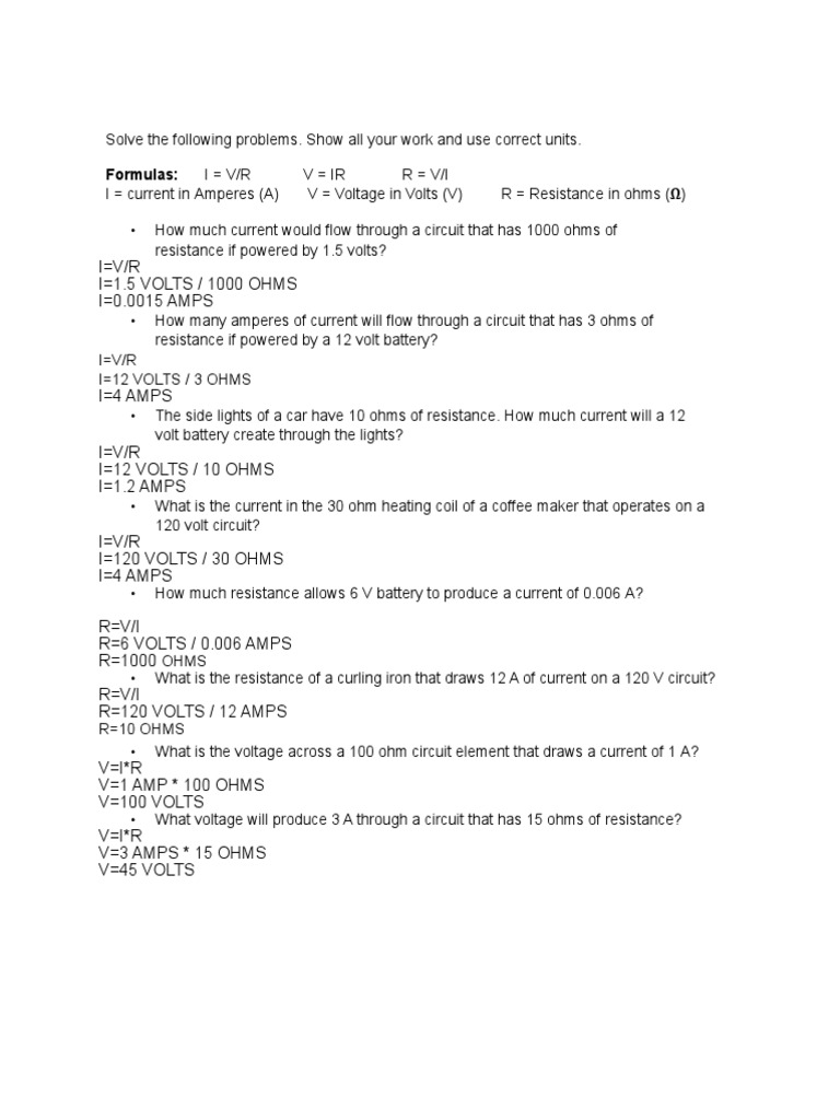 Ohm's Law Practice Problems | PDF