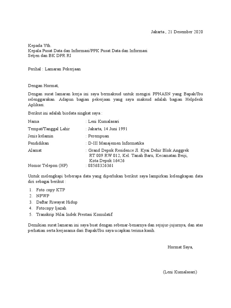 Lamaran Leni | PDF | Komputer