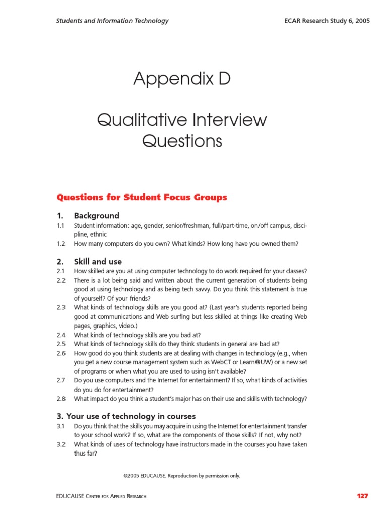 PRR7 - Appendix D - Qualitative Interview Questions-1 | PDF | Learning ...