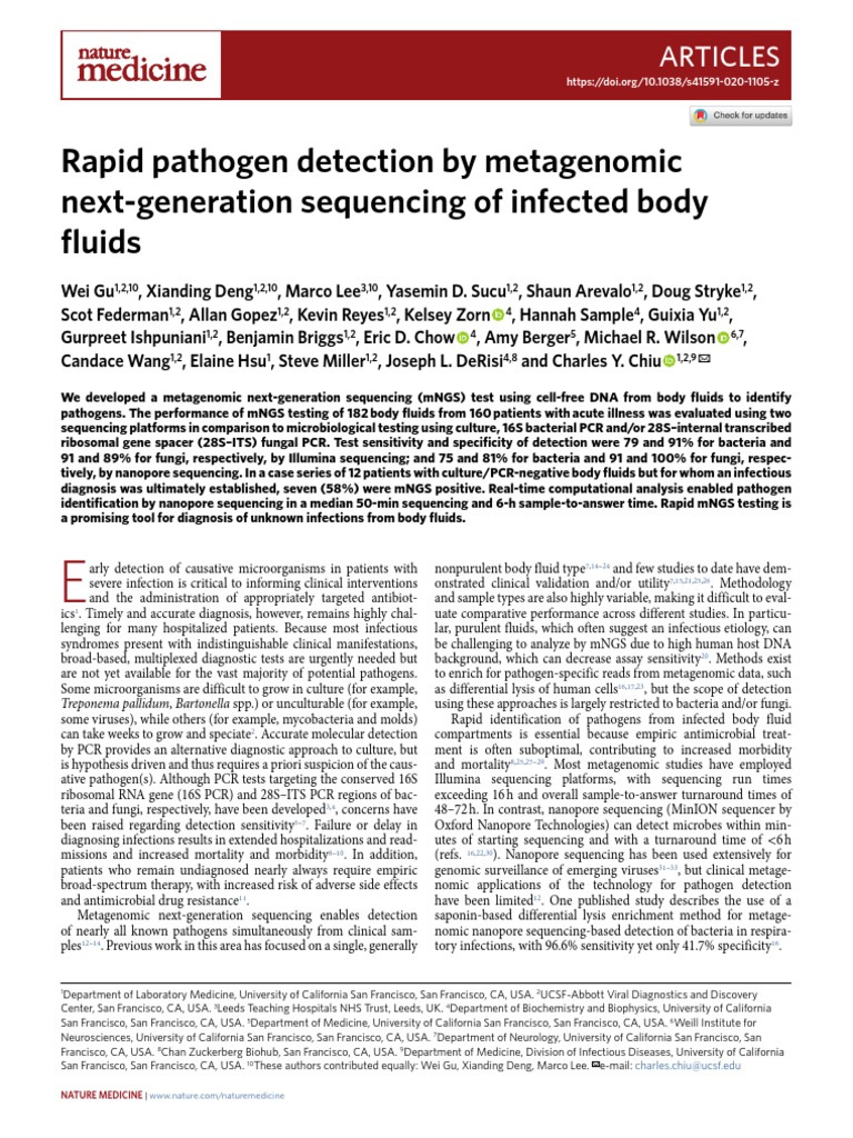 Rapid Pathogen Detection by Metagenomic Next-Generation Sequencing of ...