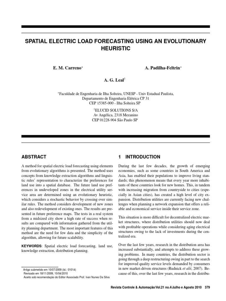 Spatial Electric Load Forecasting Using An Evolutionary Heuristic Pdf