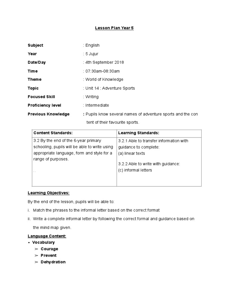 6th September Writing | PDF | Teachers | Lesson Plan