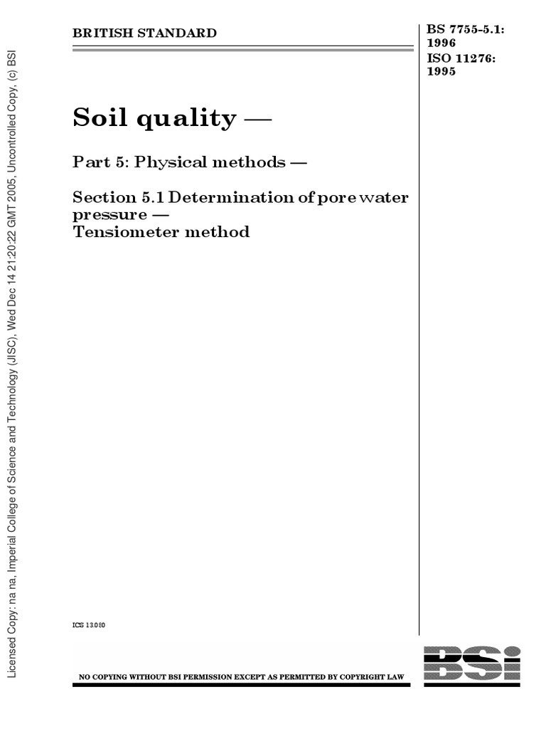 BS 7755 5.1 1996 Soil Quality Physical Methods | PDF | Pressure ...