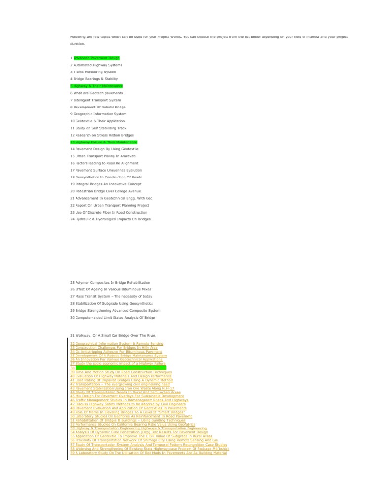 List of M.Tech Project Works | PDF | Bridge | Road Surface