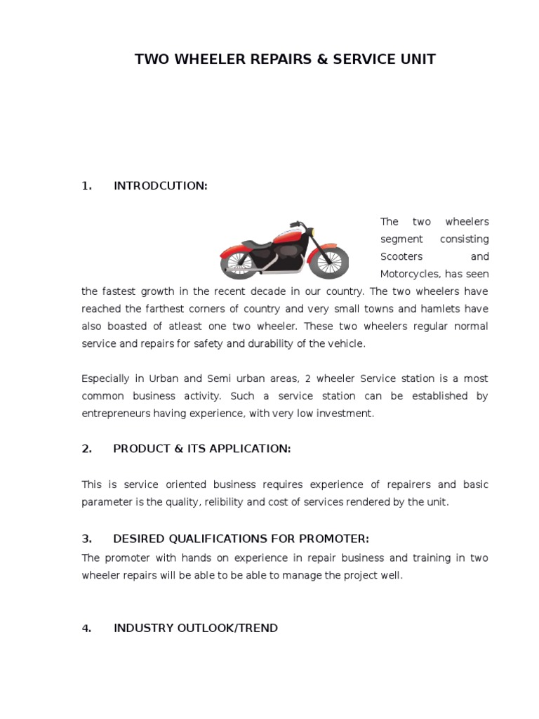 Two Wheeler Workshop Project Report | PDF | Depreciation | Working Capital