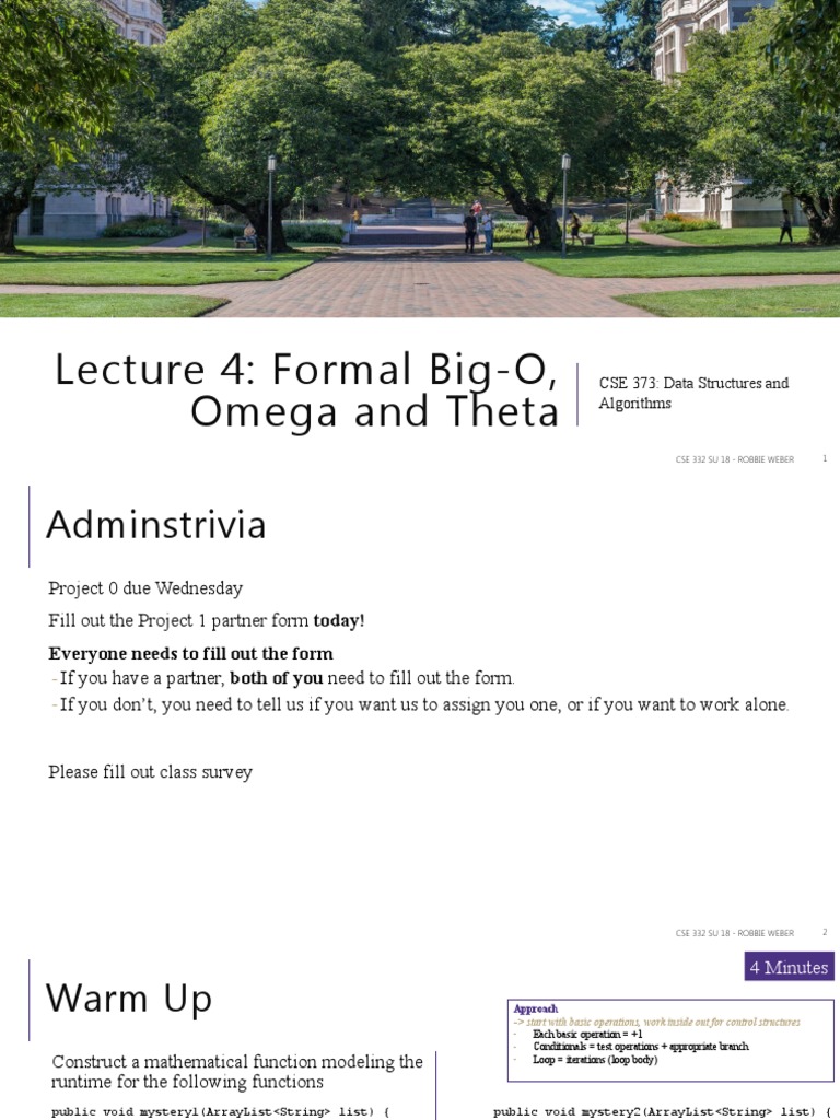 Lecture 4: Formal Big-O, Omega and Theta: CSE 373: Data Structures and ...
