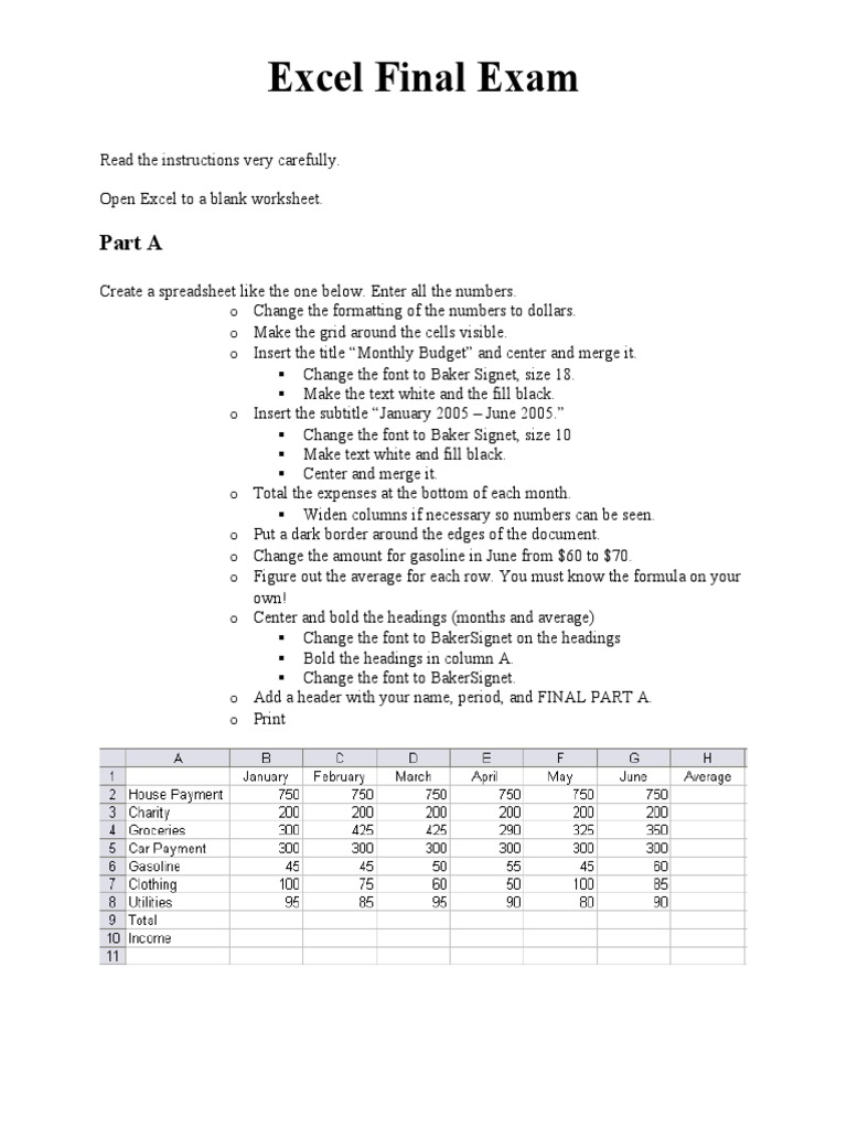 Excel Final Exam: Part A | PDF | Chart | Microsoft Excel