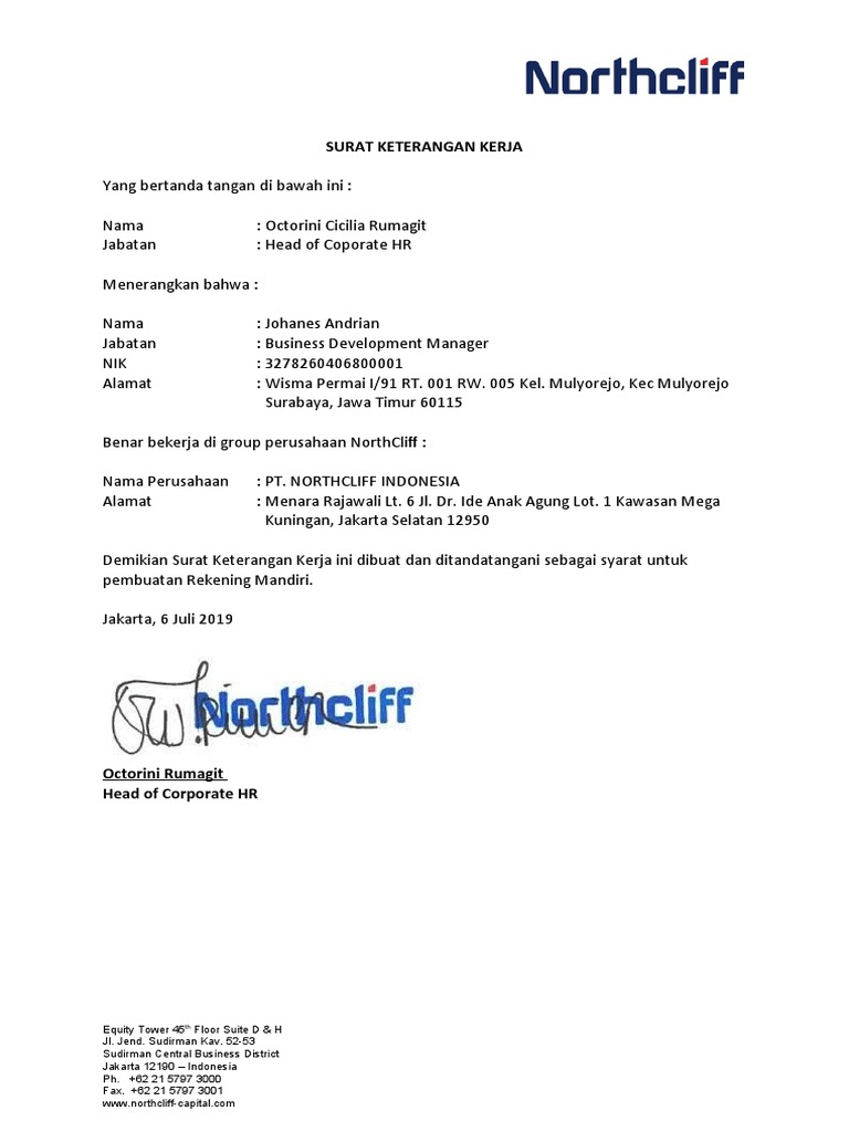 Surat Keterangan Kerja | PDF