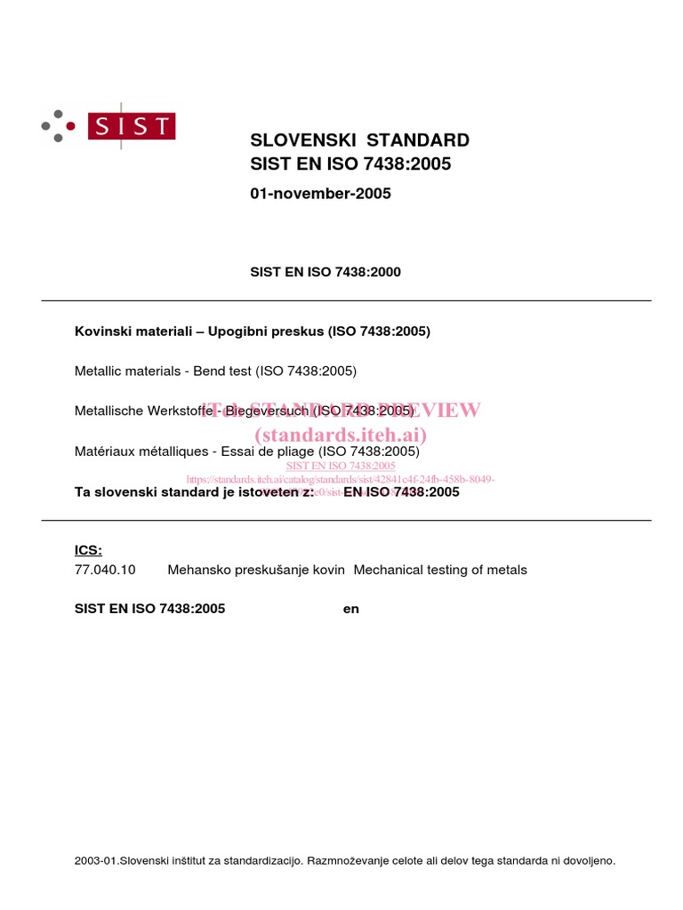 Sist en Iso 7438 2005 | PDF | International Organization For ...