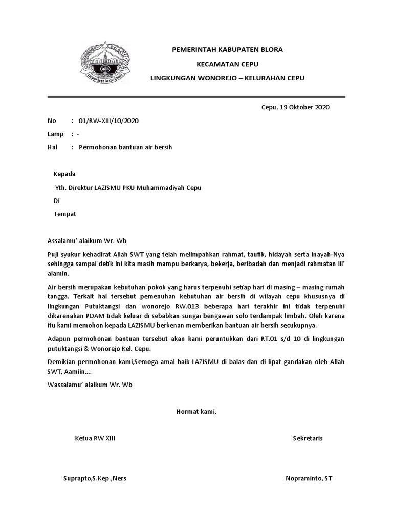 Permohonan Bantuan Air Bersih | PDF