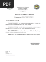 Barangay Land Ownership Certification | PDF | Law