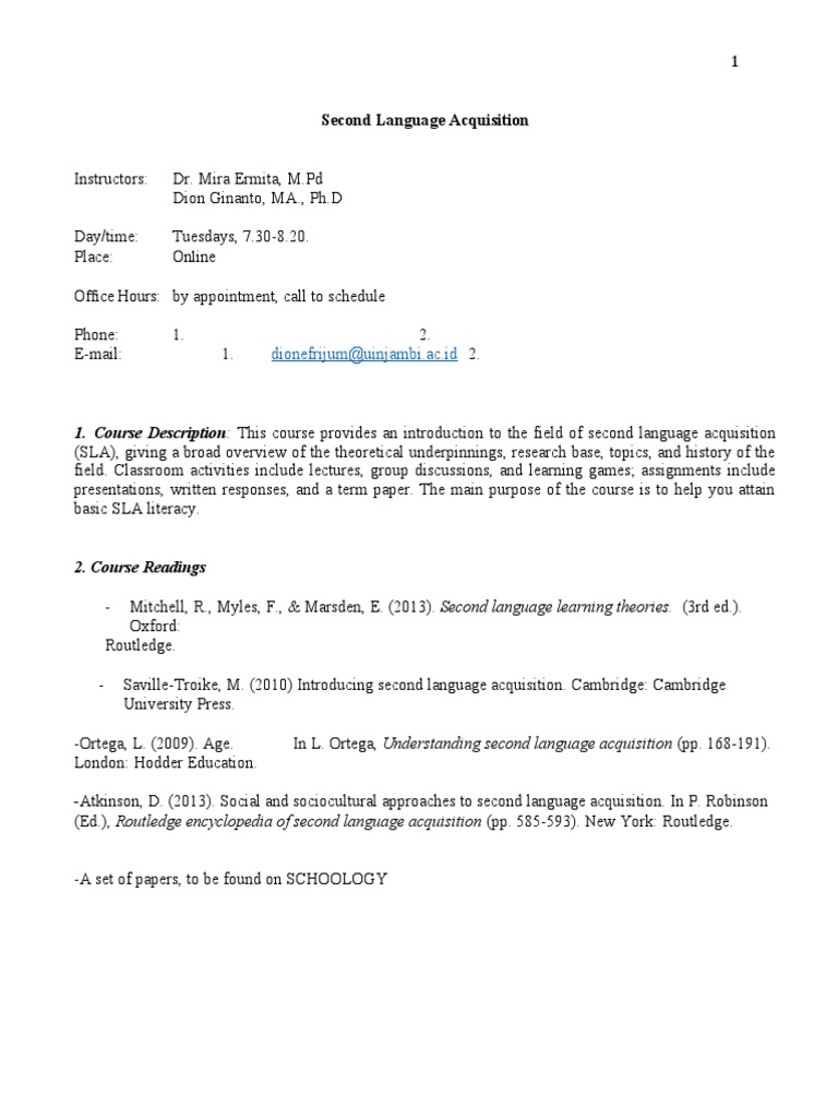 Sla Syllabus | PDF | Second Language Acquisition | Second Language