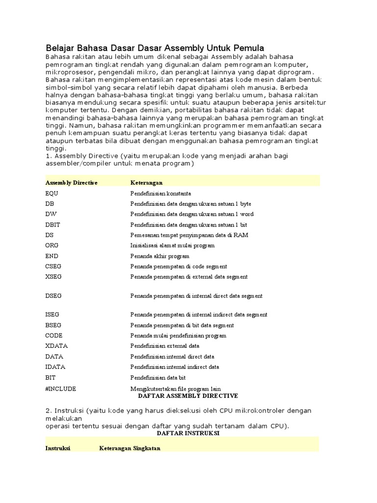 Belajar Bahasa Dasar Dasar Assembly Untuk Pemula | PDF | Komputer